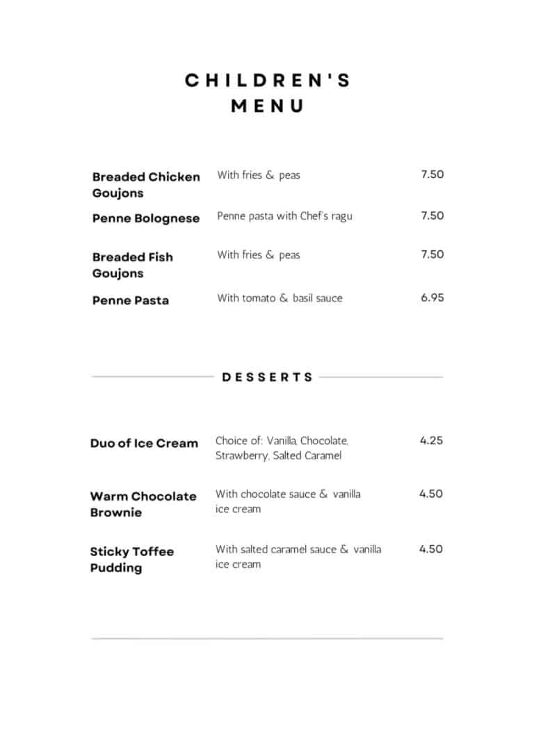 Menu - The Egerton Arms, Broxton