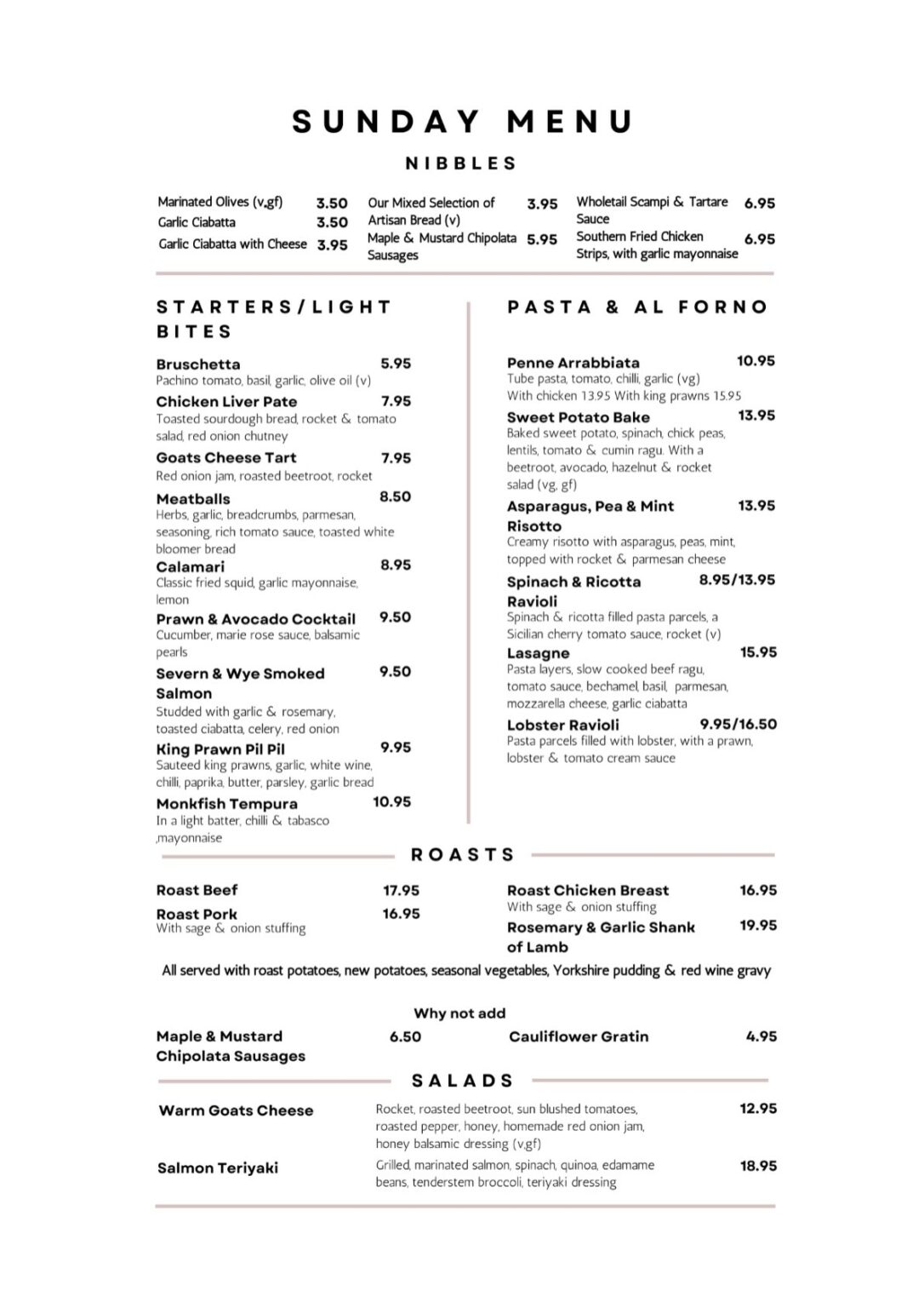 Menu - The Egerton Arms, Broxton