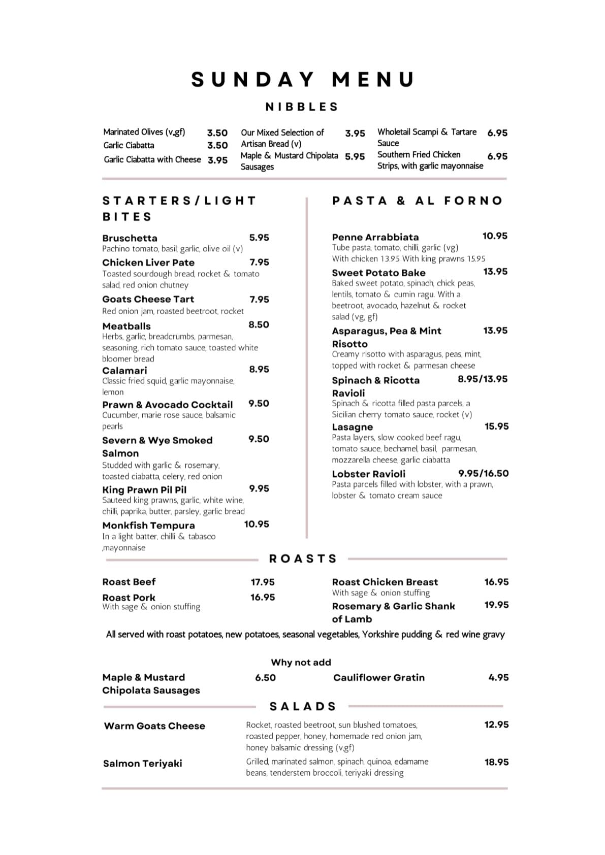 Menu - The Egerton Arms, Broxton
