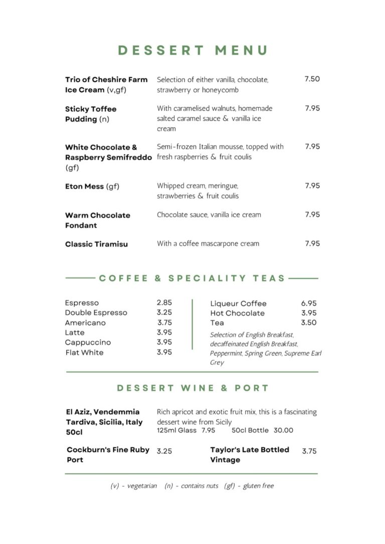 Menu - The Egerton Arms, Broxton