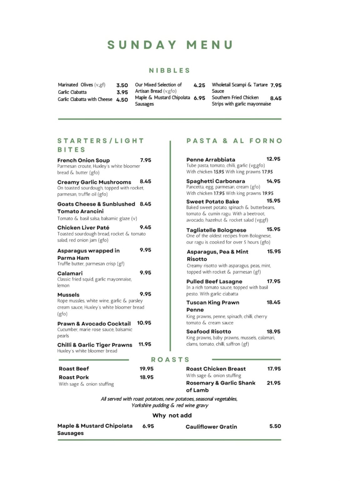 Menu - The Egerton Arms, Broxton