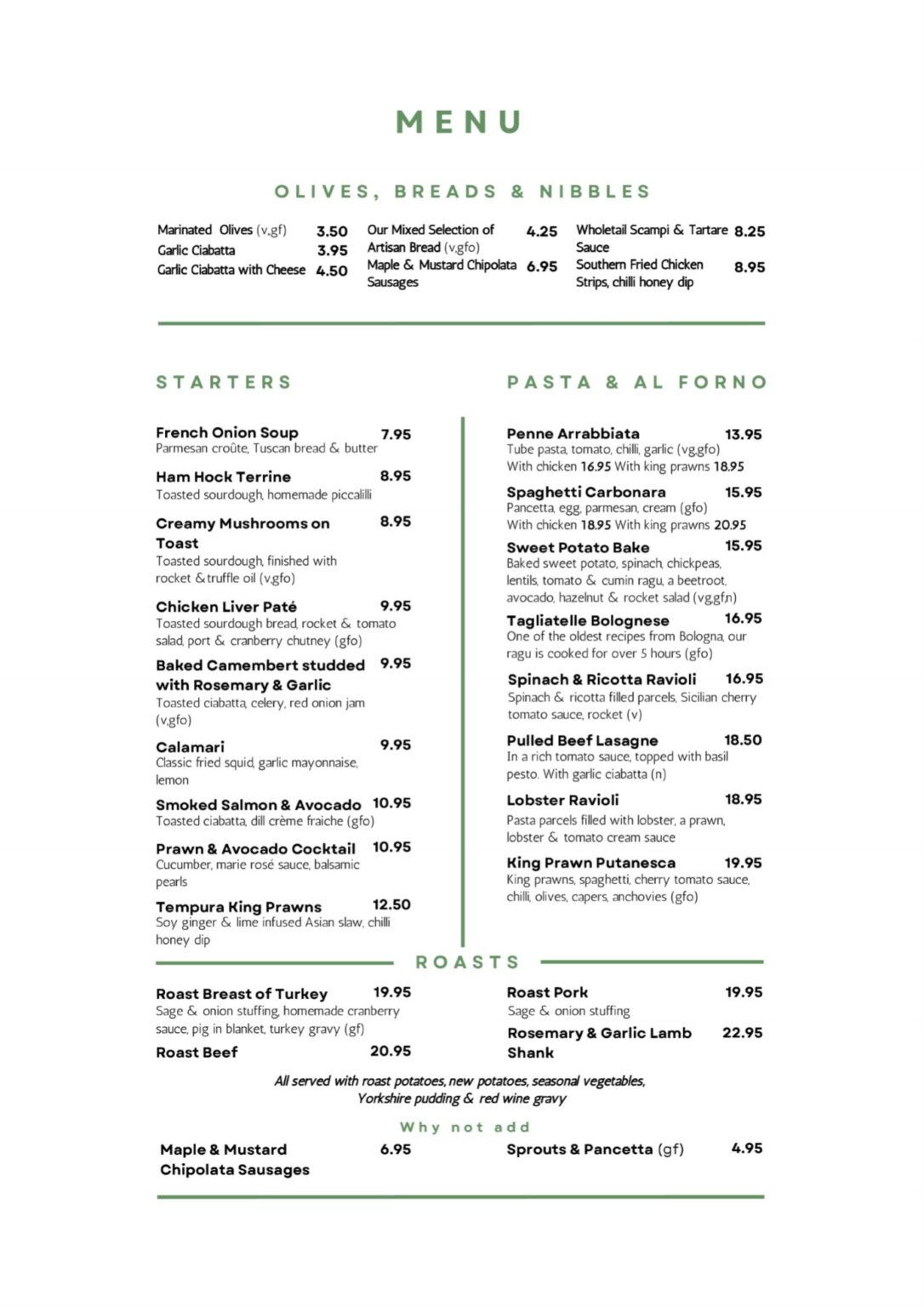 Menu - The Egerton Arms, Broxton