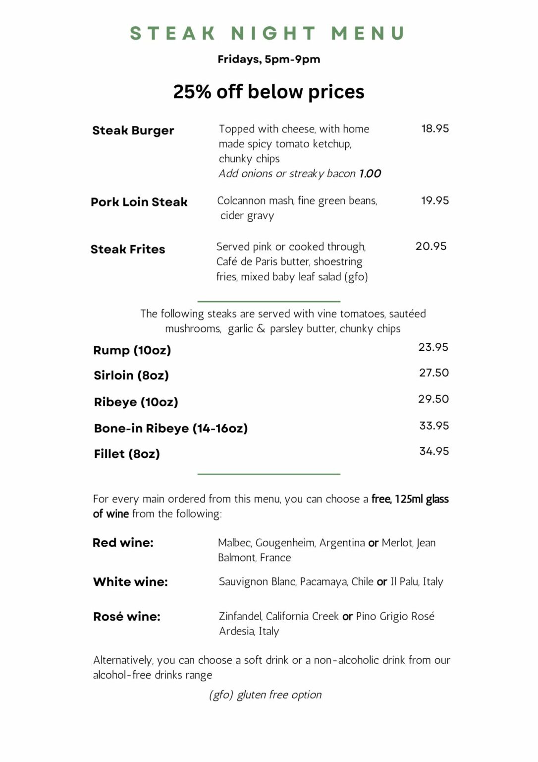 Menu - The Egerton Arms, Broxton